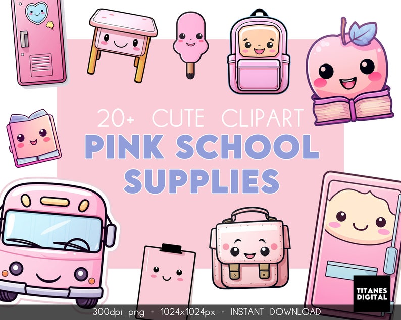 Cute Pink School Supplies PNG Bundle Cute Back to School - Etsy Australia