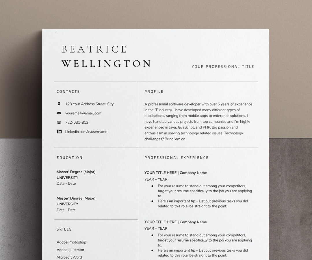 Clean Resume Template Google Docs, Minimalist Resume Template Word, 2 ...