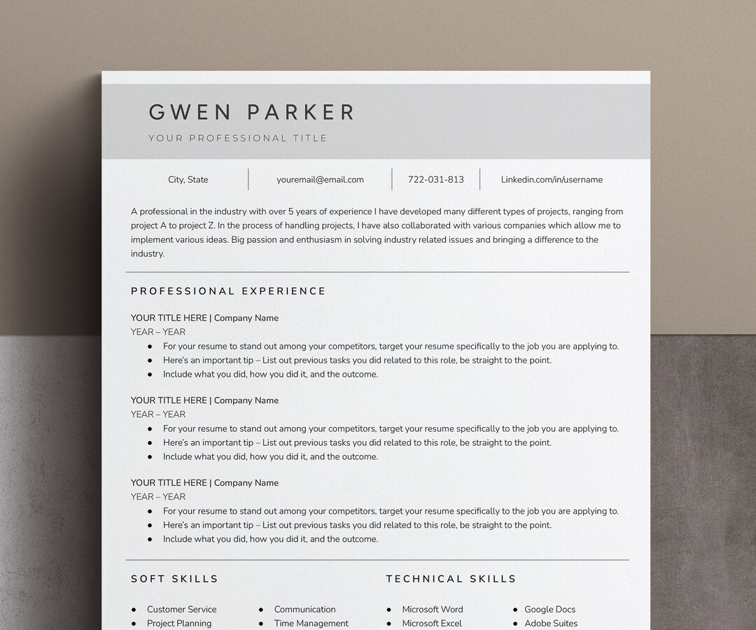 ATS Resume Template Word, Resume Template Google Docs, ATS Friendly ...