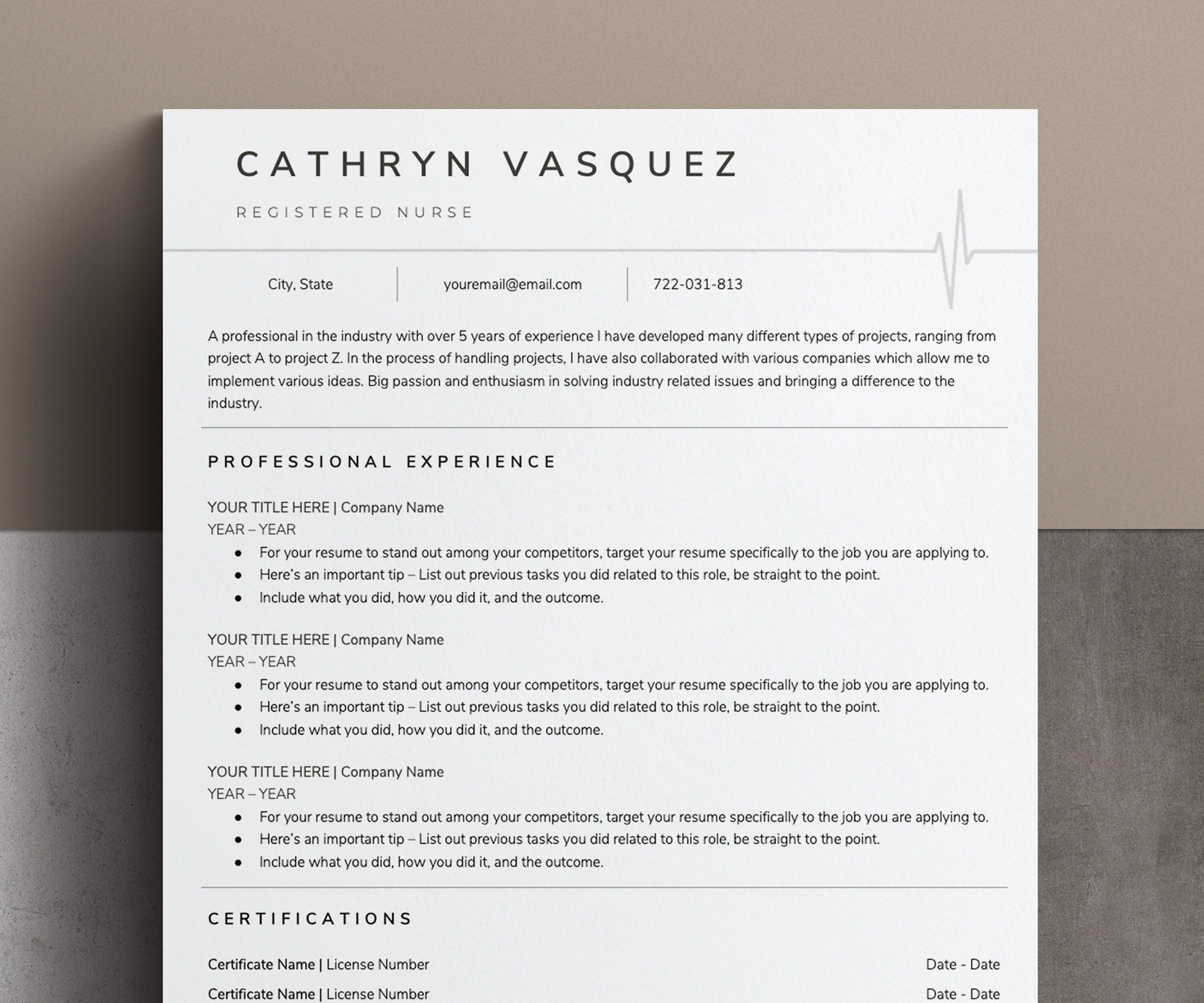 Nurse Resume Template Google Docs, Nursing Resume Template Word, ATS ...