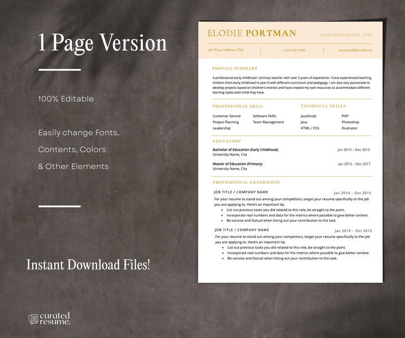 ATS Friendly Resume Template Modern Resume Template CV - Etsy