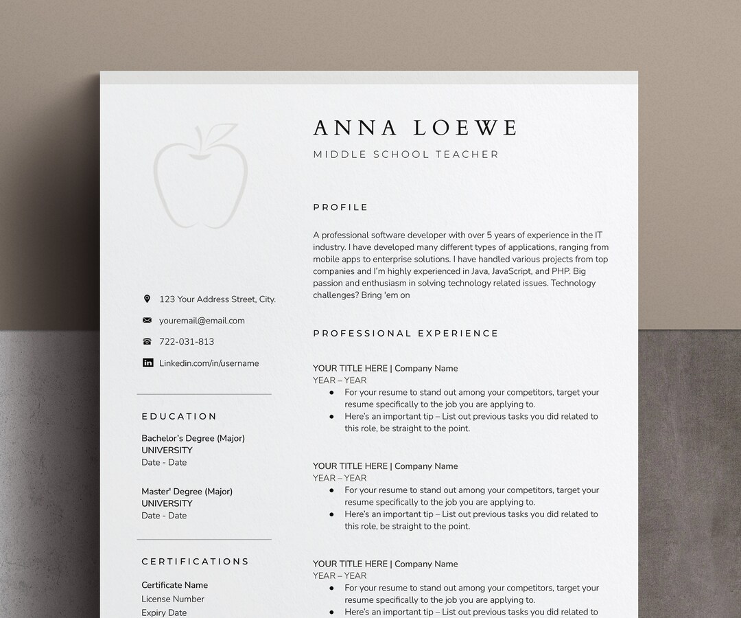 Teacher Resume Template, Teaching Resume Template Google Docs, Resume ...