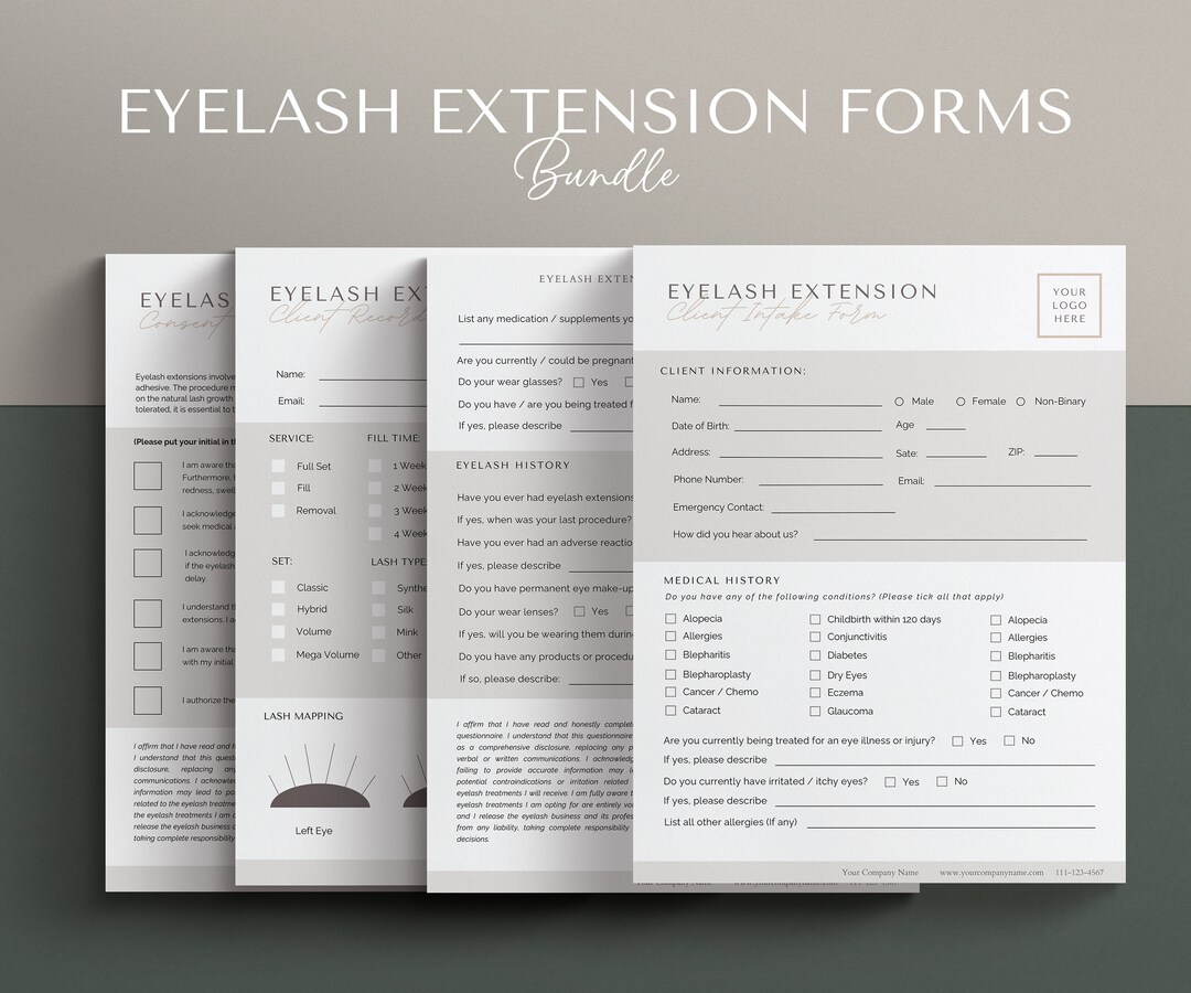 Eyelash Extension Form Bundle, Editable Lash Extension Client Intake ...