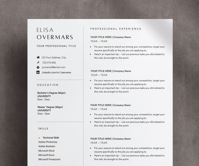 Resume Template Word Clean Professional Resume Template With - Etsy