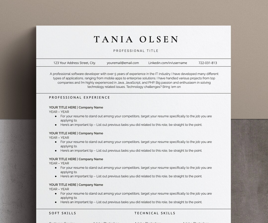ATS Resume Template Google Docs, Clean Resume Template Word, Executive ...
