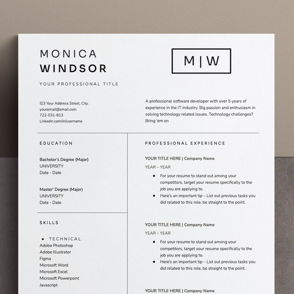 Resume Monogram - Etsy