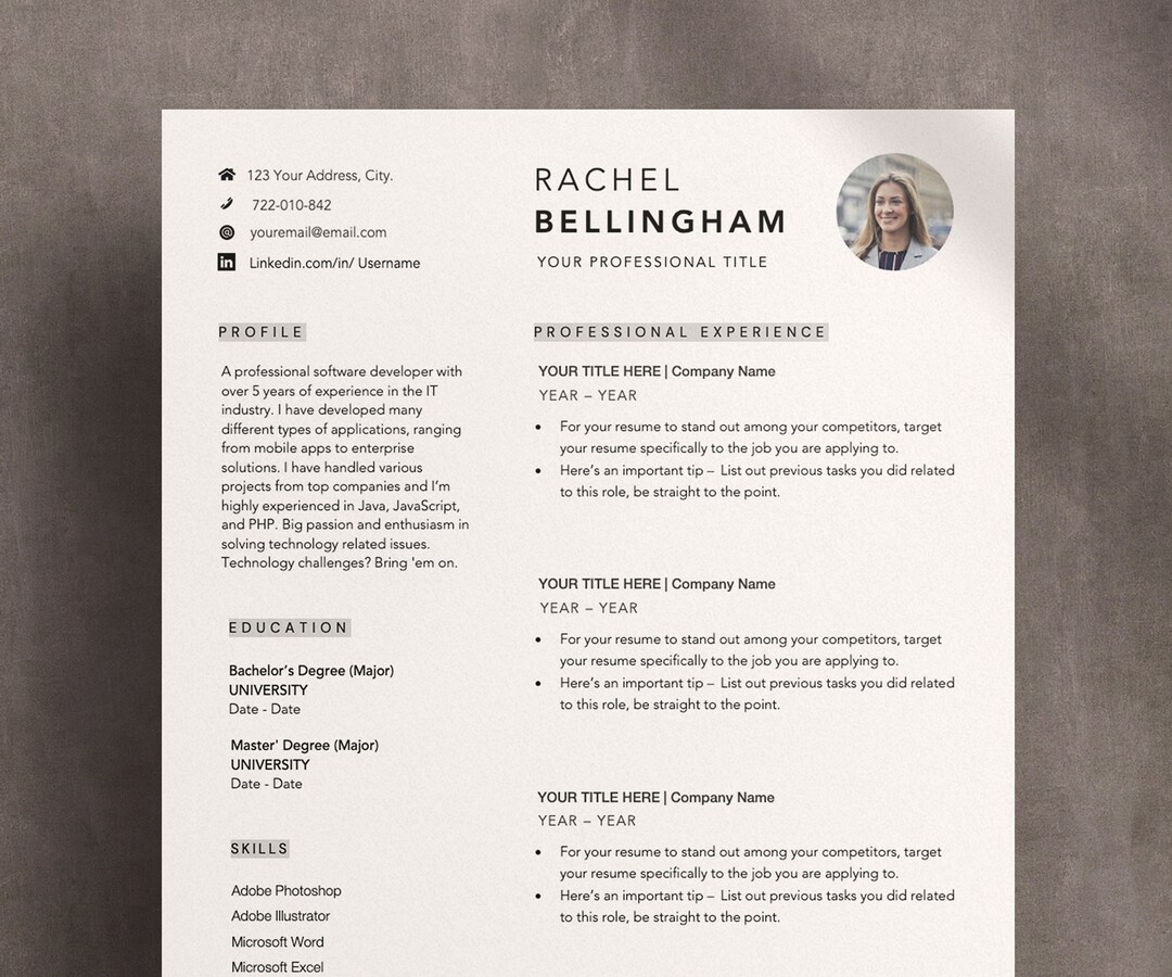 Modern Resume Template Word 2023 Clean and Minimalist CV - Etsy Canada