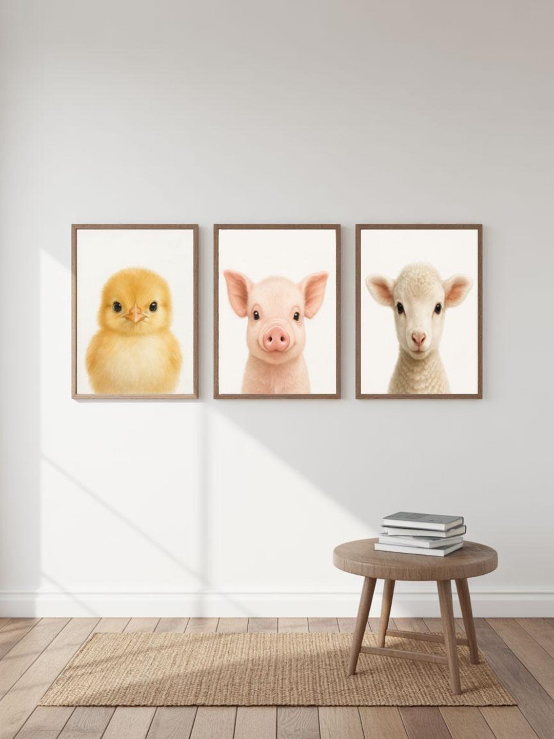 Farm Animal Nursery Print Set - Cute Chick, Piglet & Lamb Posters ...
