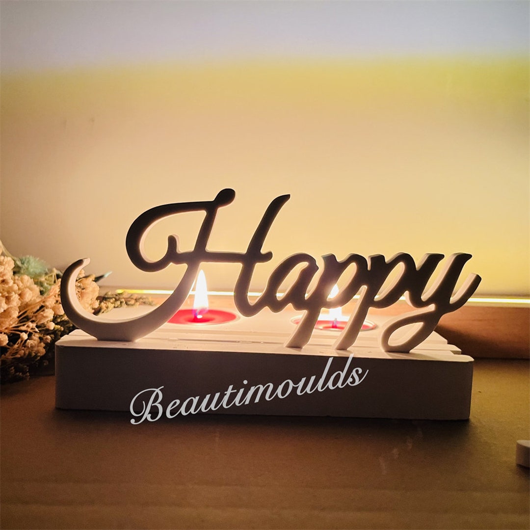 Silicone Mold , HAPPY Slider Insert Mold , Tea Light Holder Decor ...