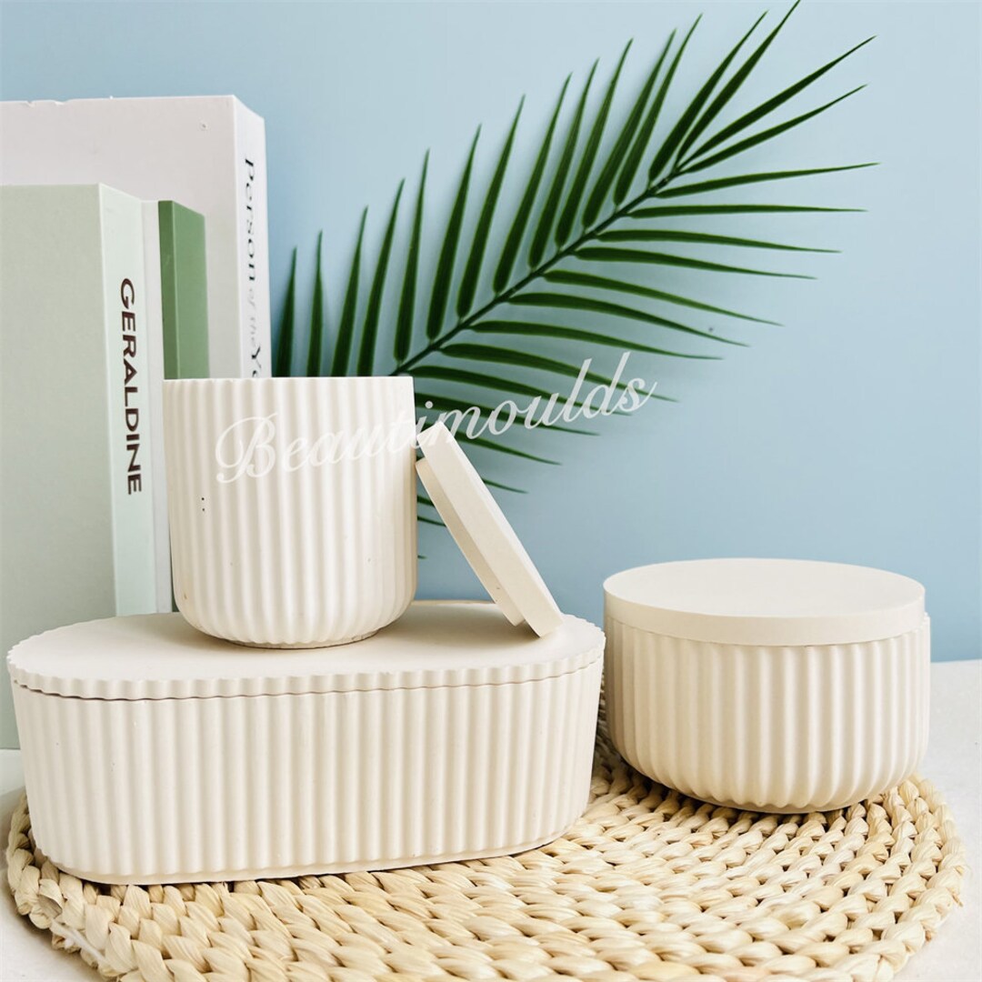 Round Oval Striped Storage Jar Silicone Mold , Candle Cup ,wax Jar Bowl ...