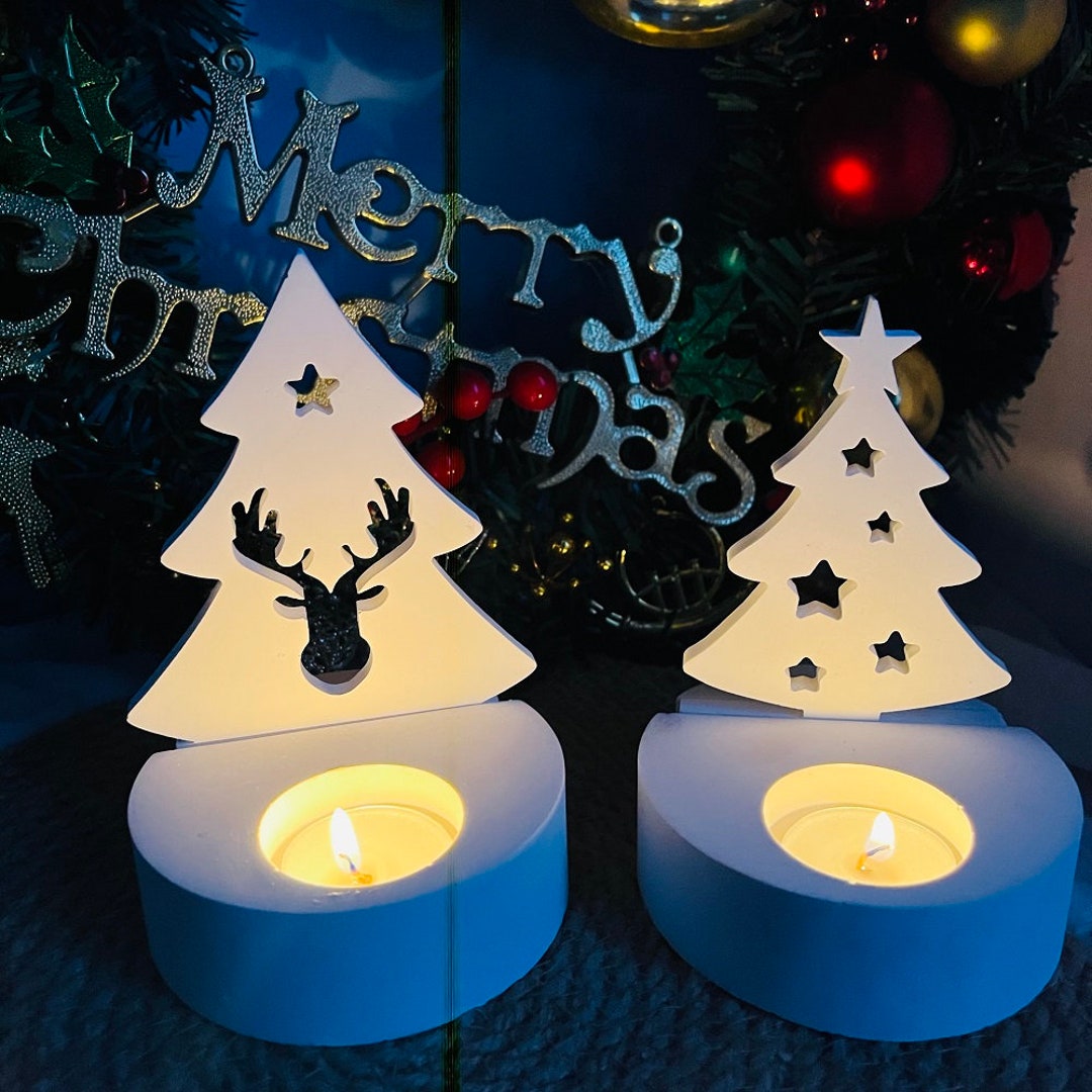 Silicone Mold , Christams Tree Insert for Tea Light Holder , Reindeer ...