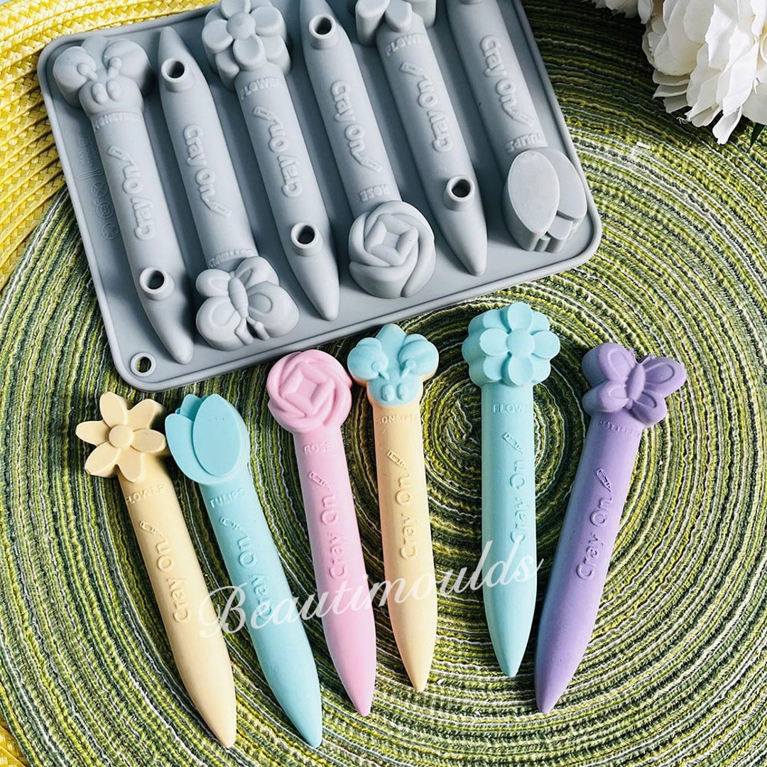Silicone Mold , 6 in 1 Pencil Silicone Mold ,flower Pencil Mold ,school ...