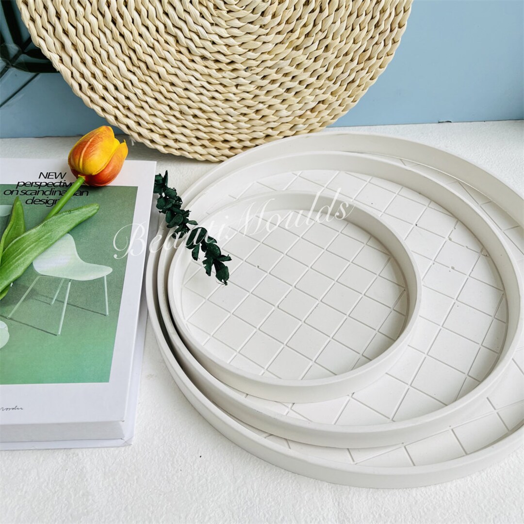 Silicone Moluds 3 Size Large Round Plaid Tray Mould, DIY Cement ...