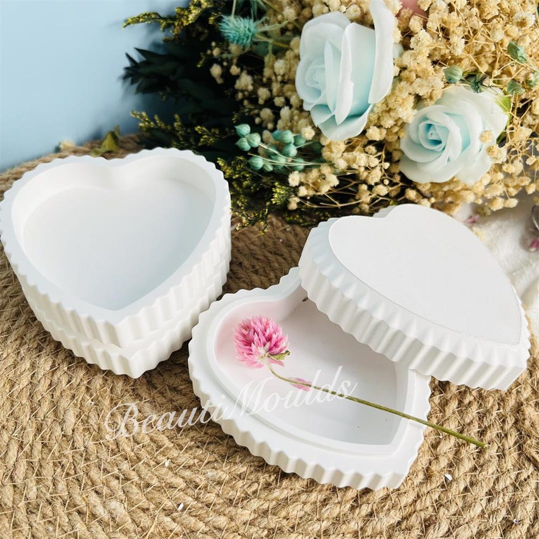Silicone Mold - Stripe Heart Box Mold , Trinket Jewelry Storage Box ...