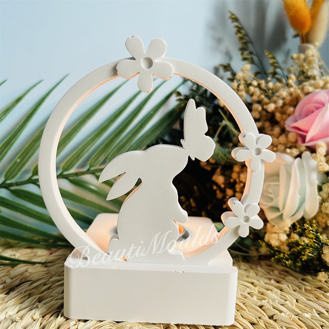 Silicone Mold , Cute Bunny Insert for Tea Light Holder , Rabbit With ...
