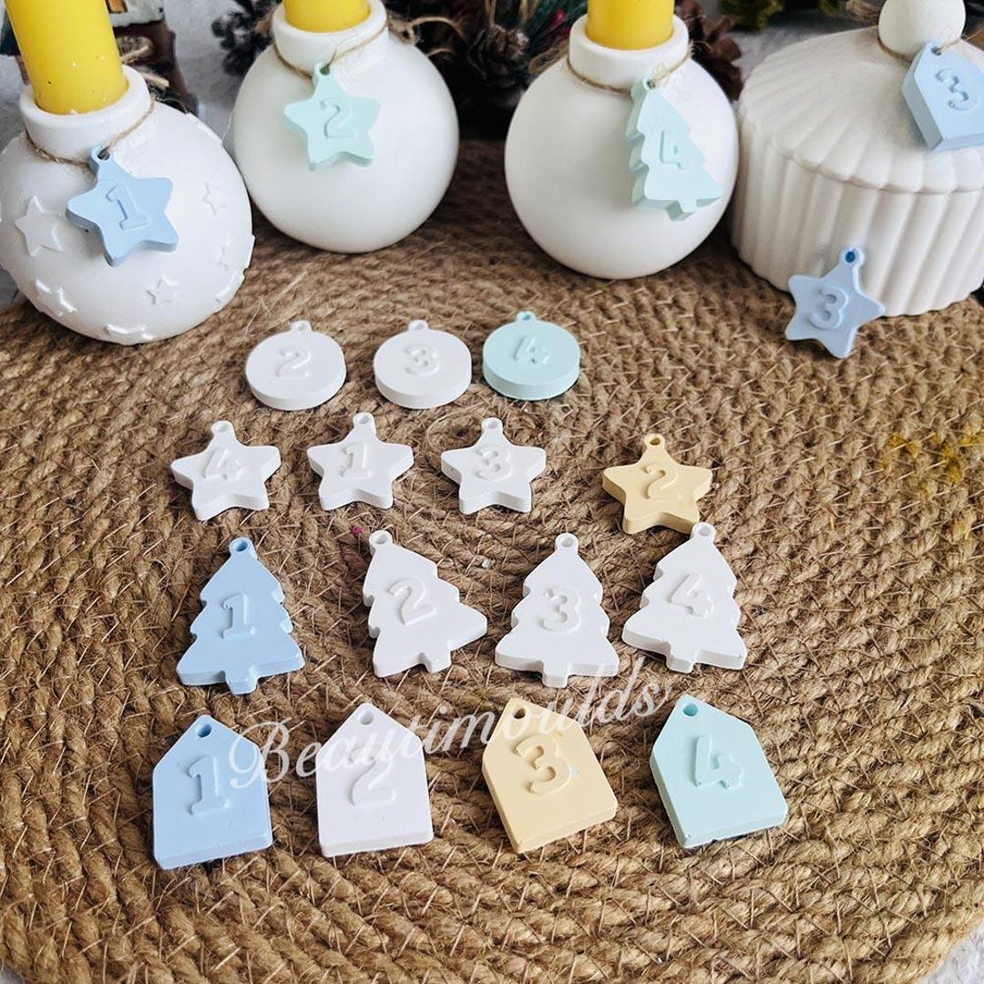 Silicone Mold , 4 Kinds of Advent Number Pendants , Christmas Star ...