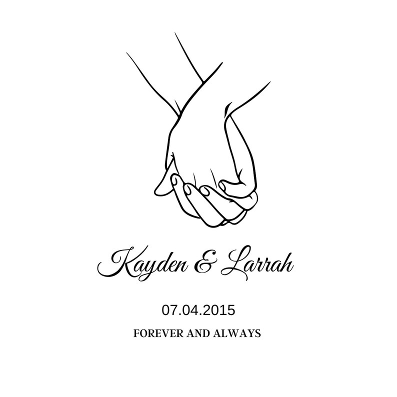 Personalised Name and Date Digital Print, Holding Hands, Wedding Date ...