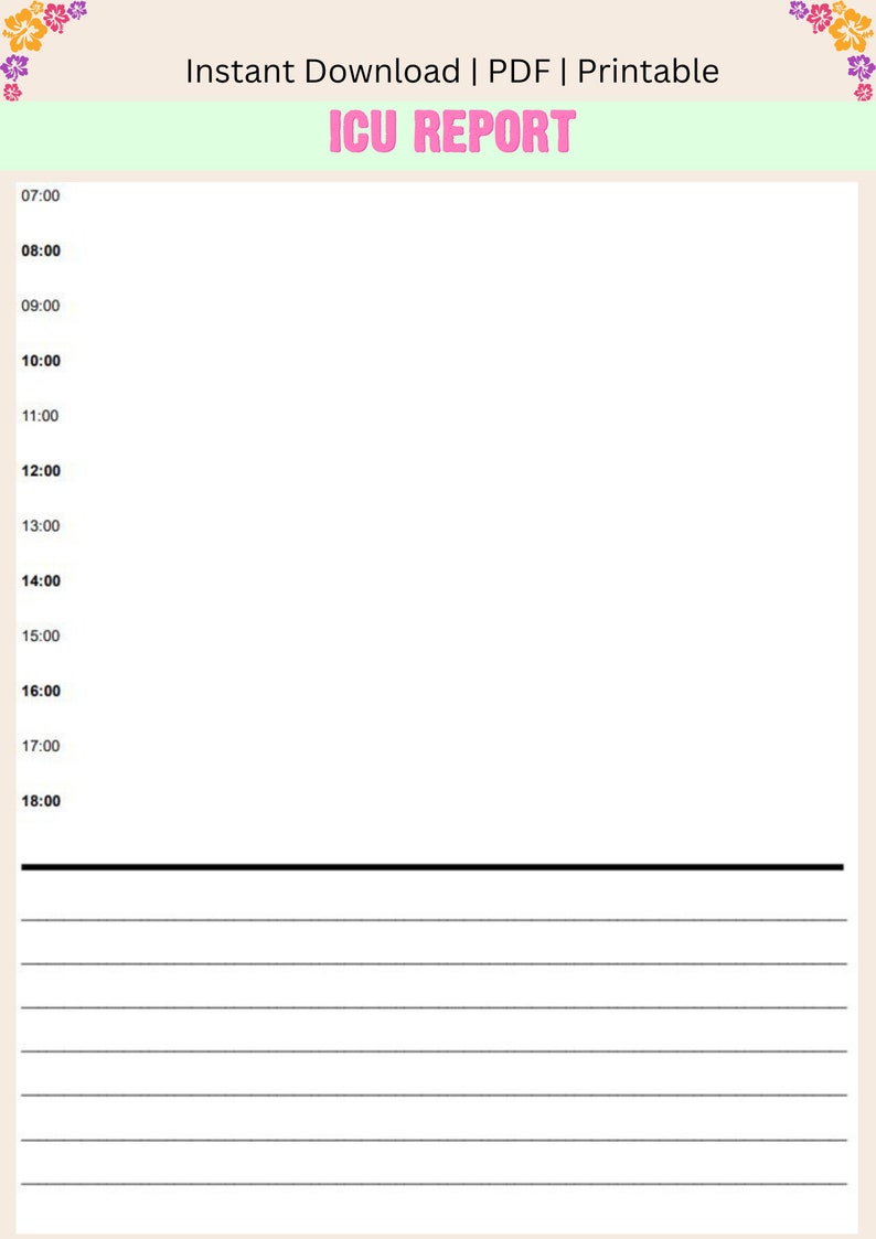 ICU Report Sheet Digital Download, Instant Download - Etsy