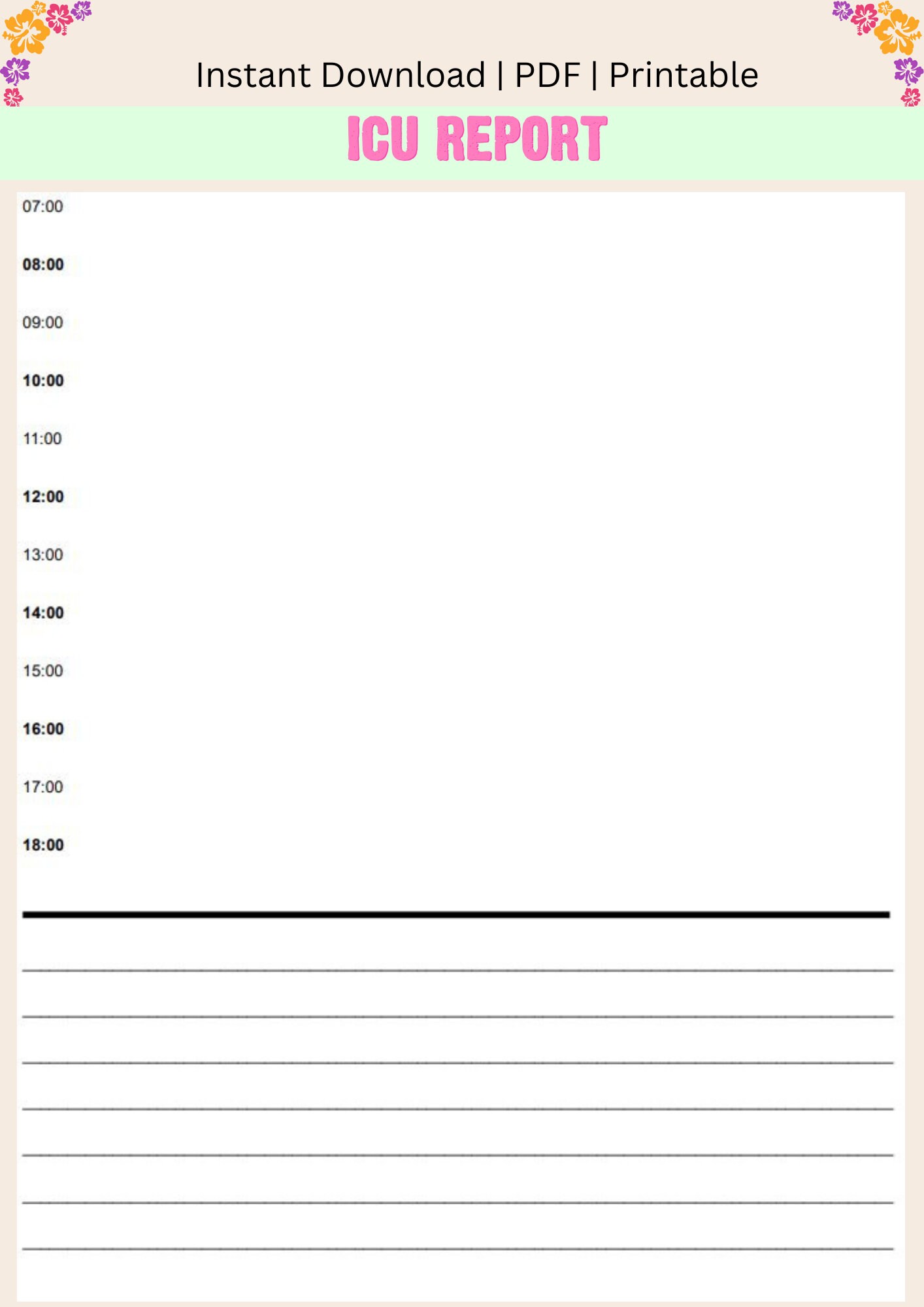 ICU Report Sheet Digital Download, Instant Download - Etsy