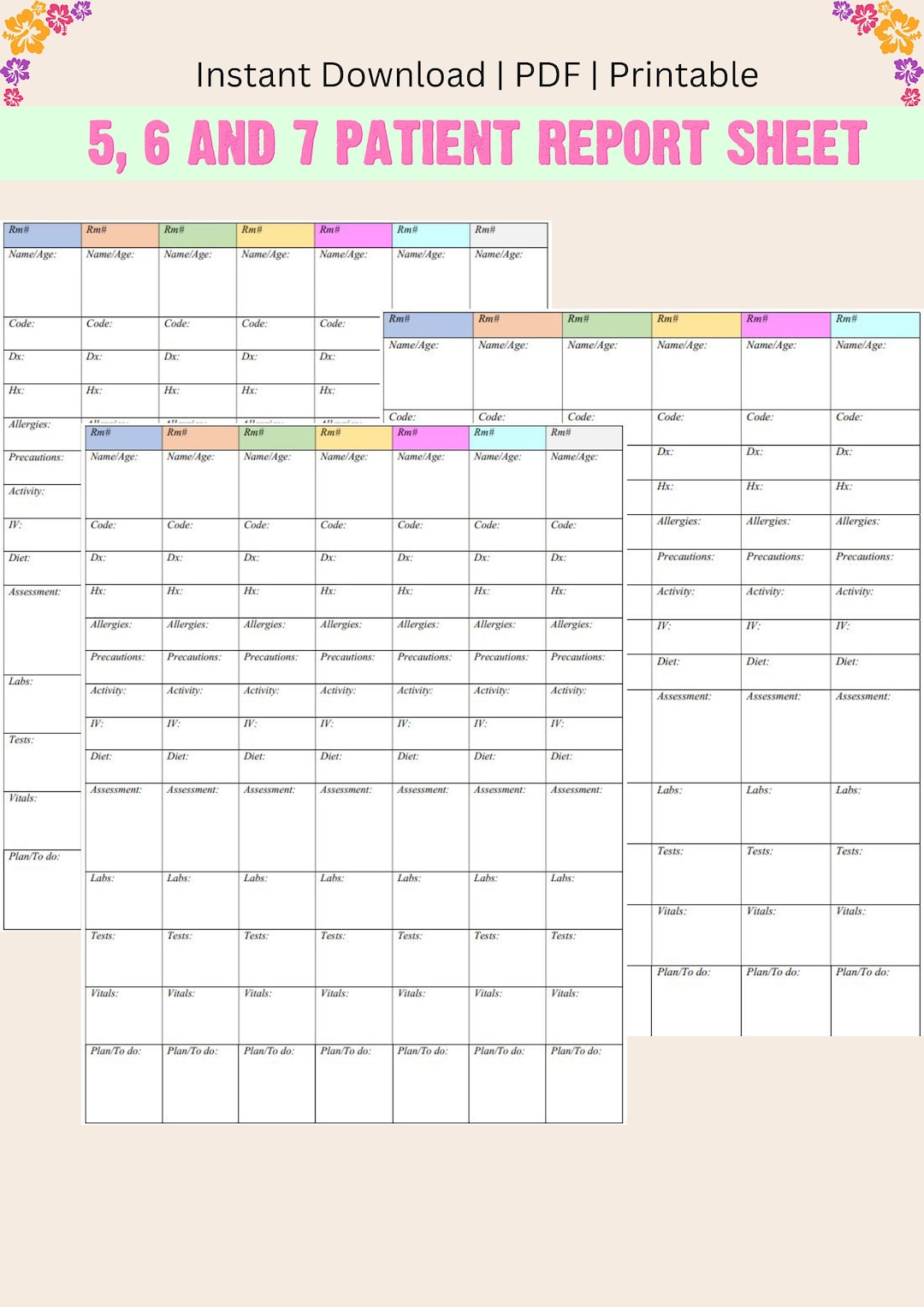 5, 6 and 7 Patient Nurse Report, Med-surg Report Sheet, Med-surg ...
