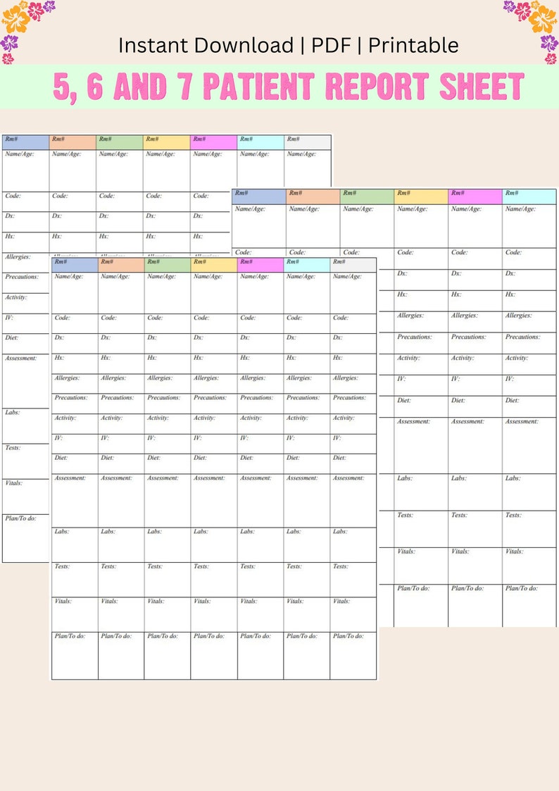5, 6 and 7 Patient Nurse Report, Med-surg Report Sheet, Med-surg ...