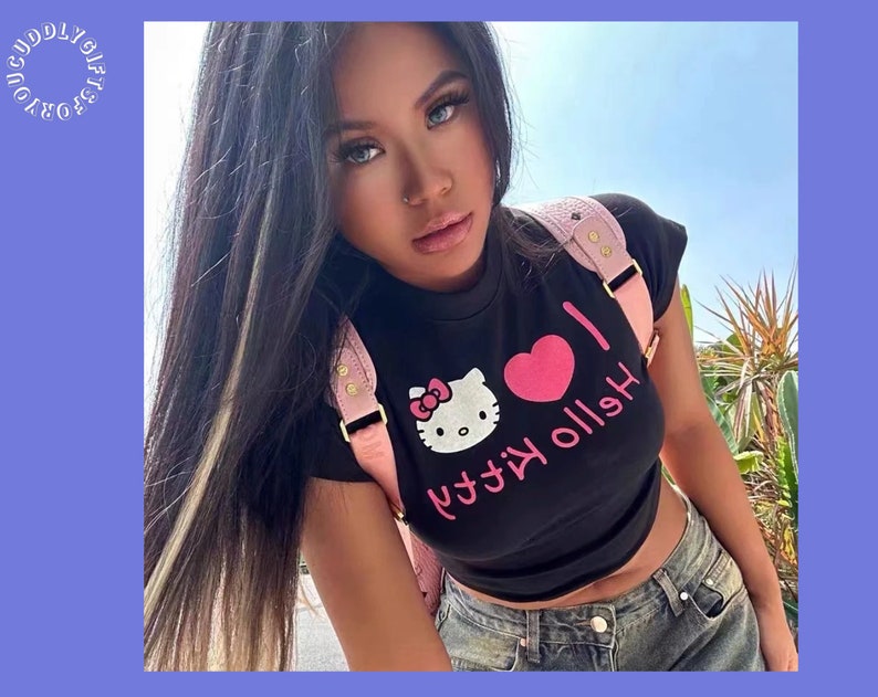Y2K 'I Love Hello Kitty' Cropped Top: Women's Fashion, Cute Print ...