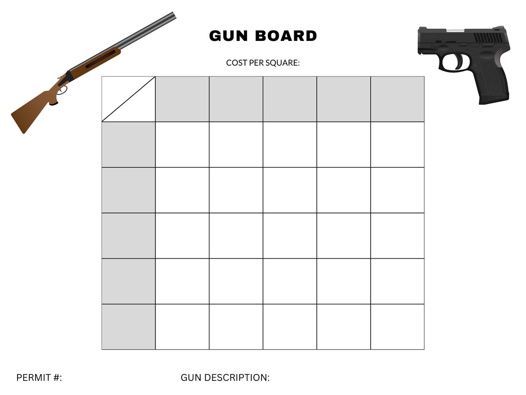 25 Square Gun Board Square Fund Raiser, Fund Raising Banquet, Printable ...