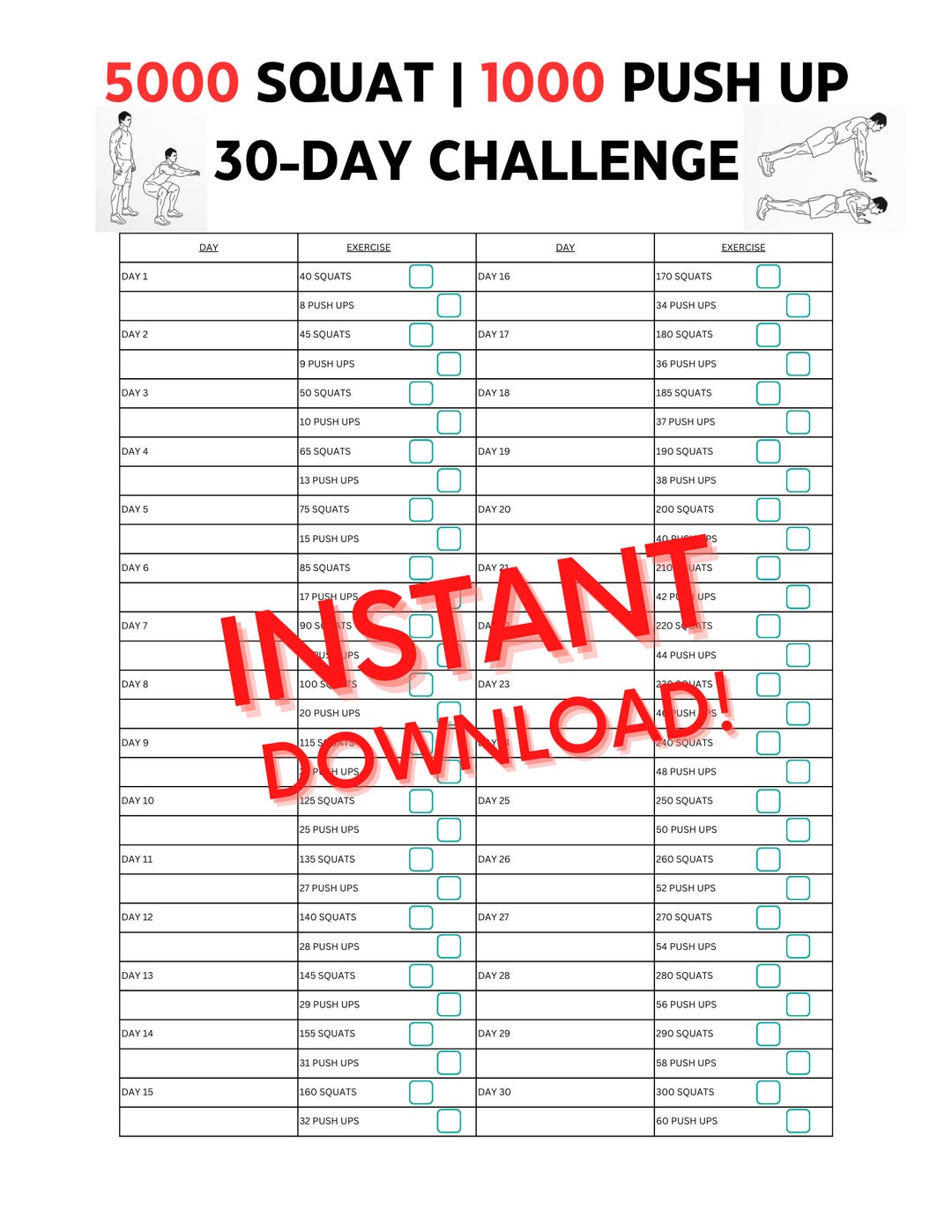 Downloadable Get Fit Fast With Our 30-day Squats and Push-ups Challenge ...