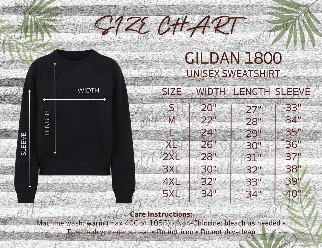 Gildan 1800 Size Chart, Size Chart 1800, Gildan Crewneck Size Chart ...