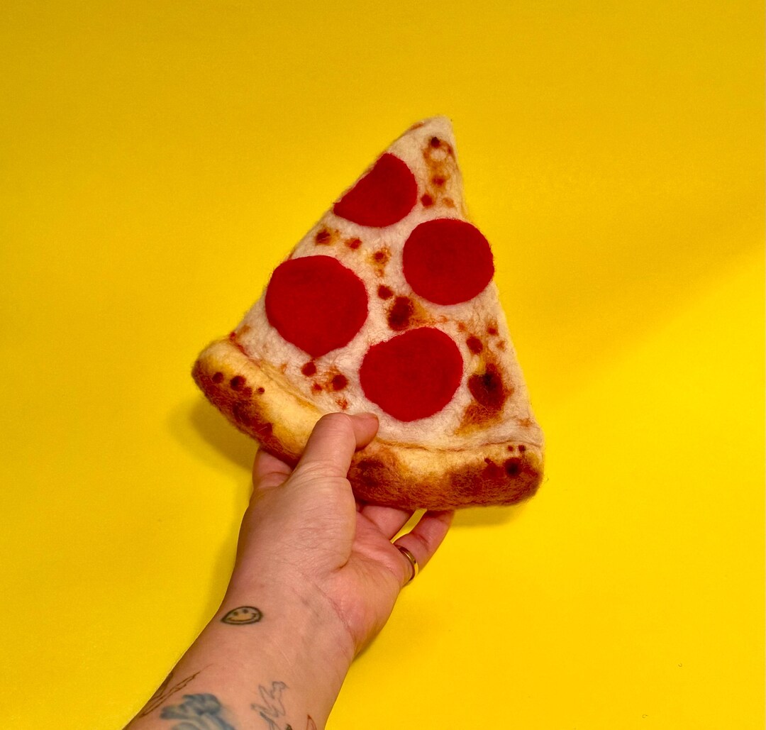 Needle Felted Wool 3D Realistic Pepperoni Pizza Fiber Sculpture Quirky ...
