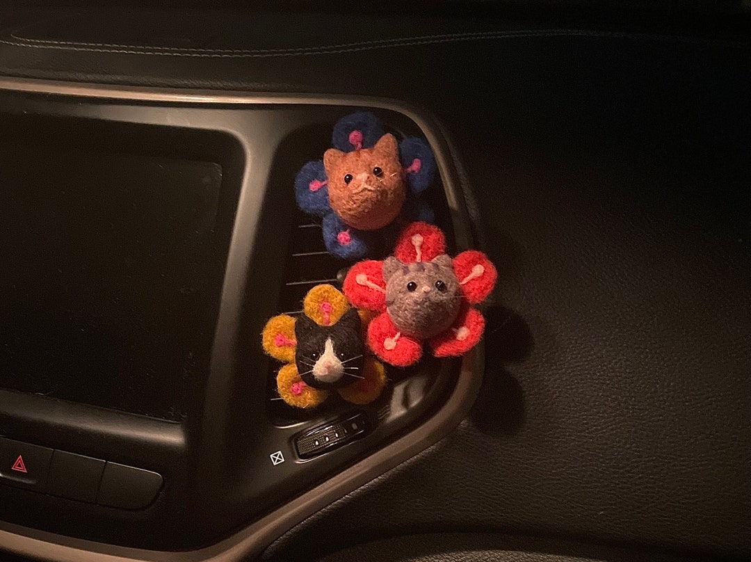 Car Air Vent Clip Cat Needle Felted Car Air Freshener Tuxedo Calico ...