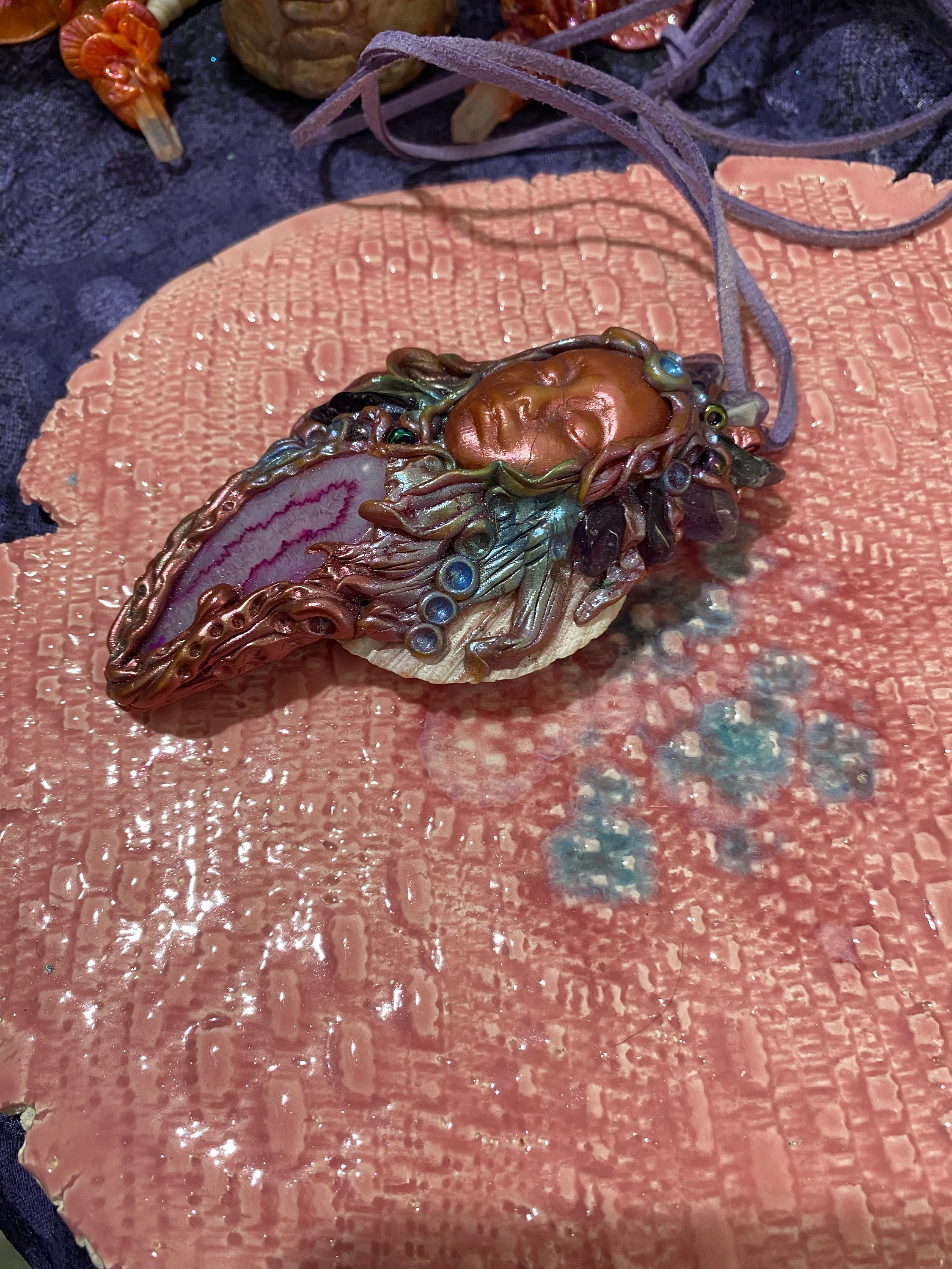 Pink Agate Mermaid Goddess Pendant - Etsy