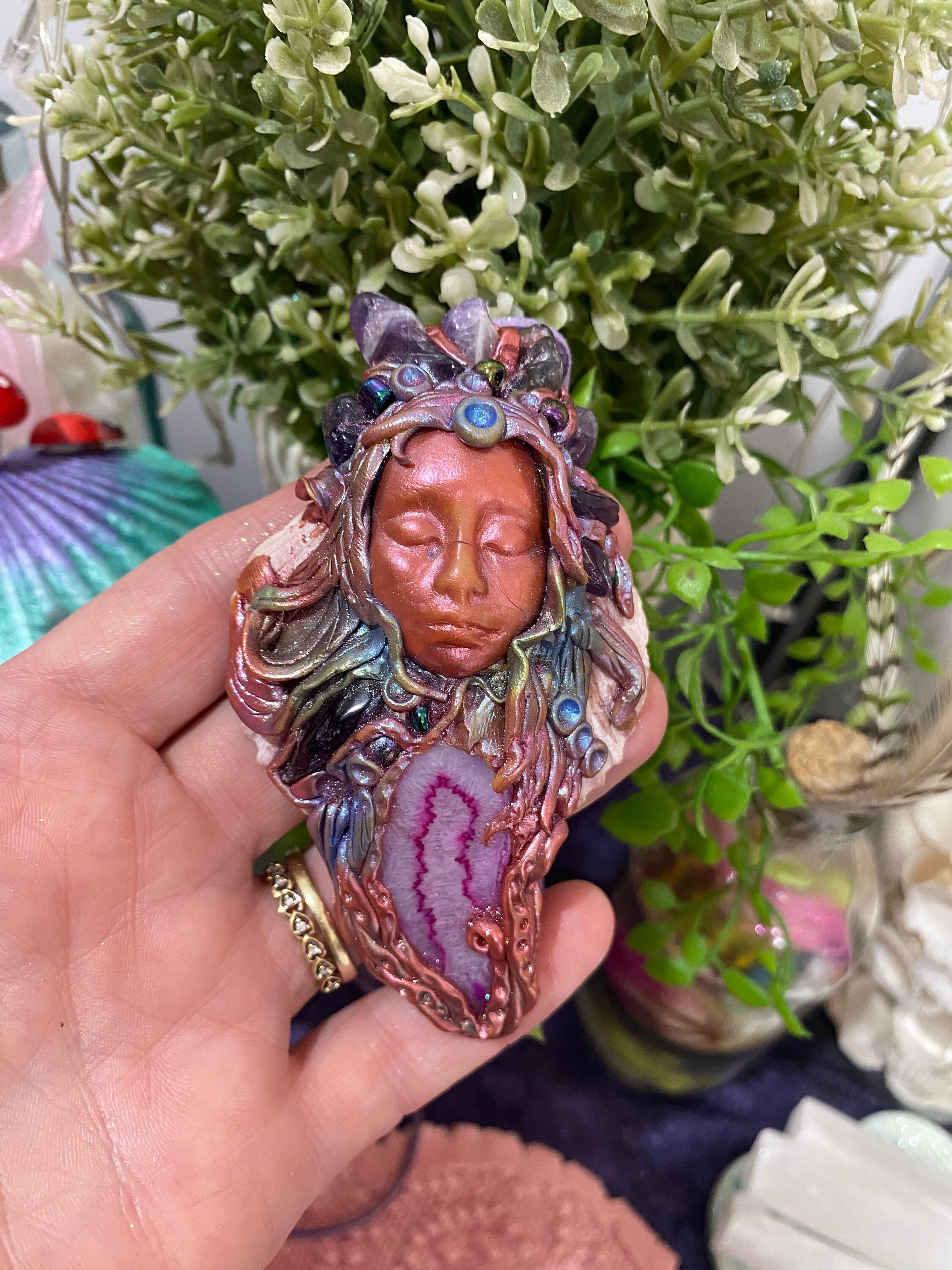 Pink Agate Mermaid Goddess Pendant - Etsy
