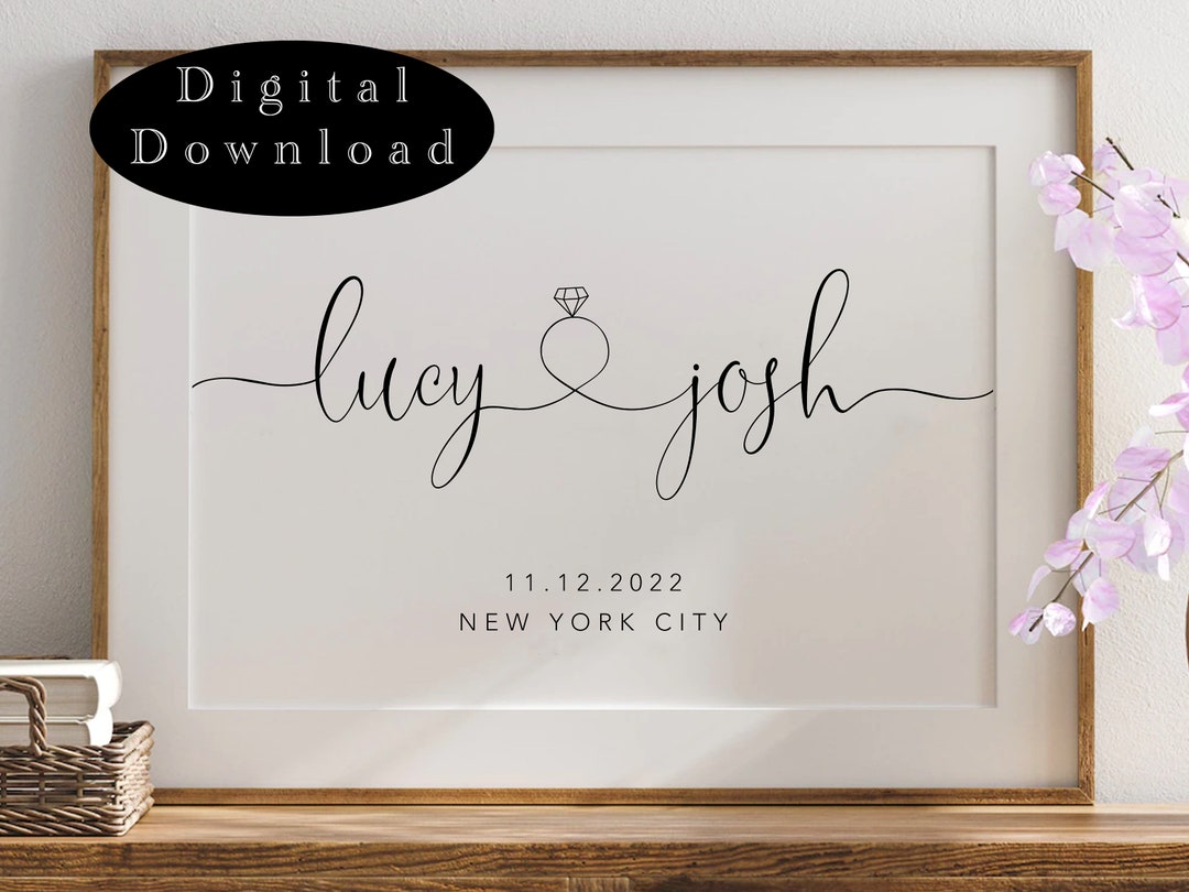 CUSTOM Name & Date Print Engagement Print Personalised Couples Print ...
