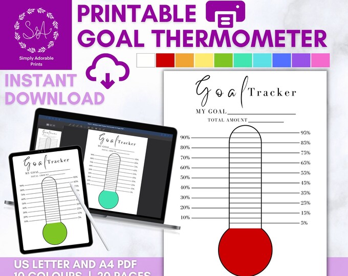 Printable Goal Tracker, Simple Thermometer Chart Tracker, Minimalist ...