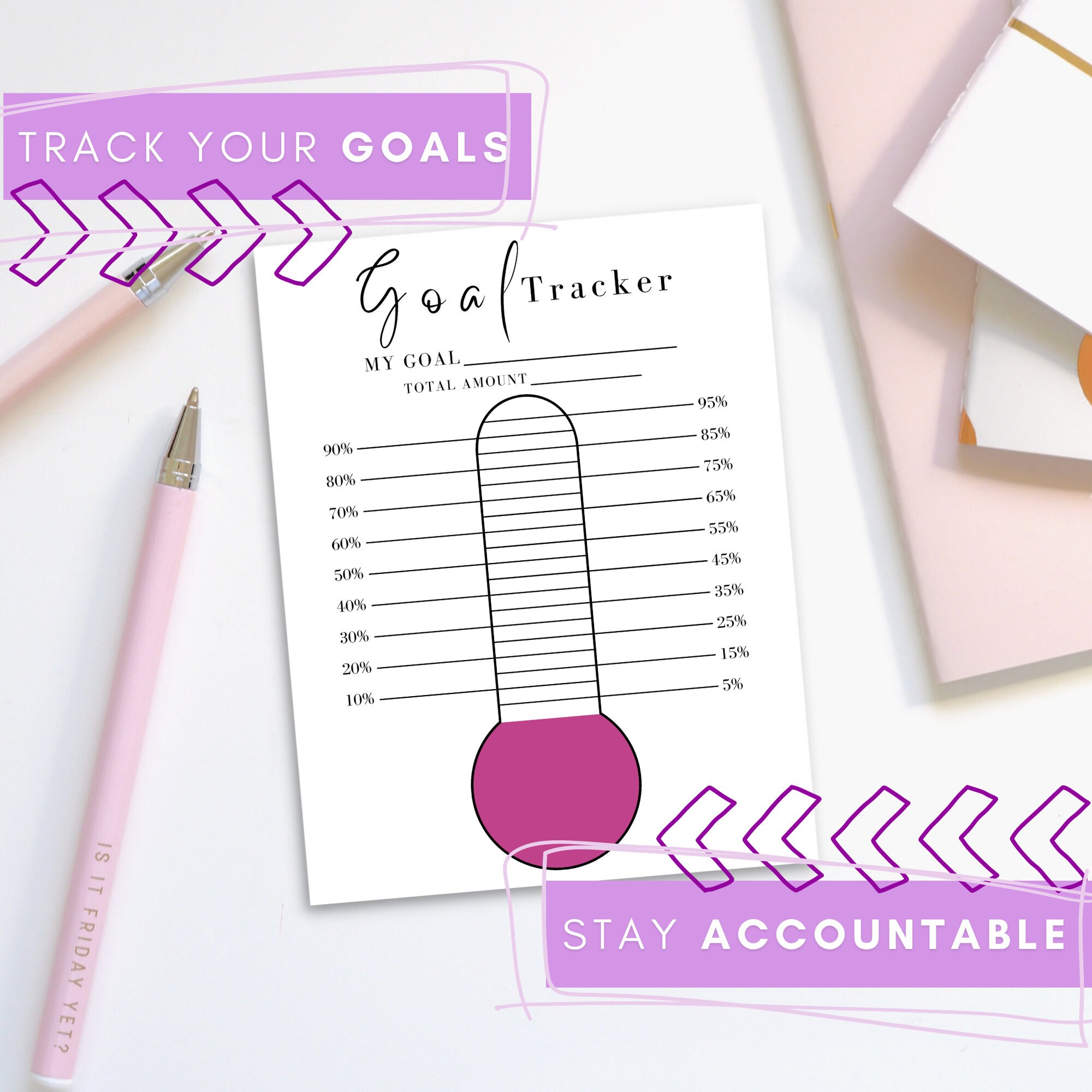 Printable Goal Thermometer 20 Digital Goal Tracker Debt - Etsy