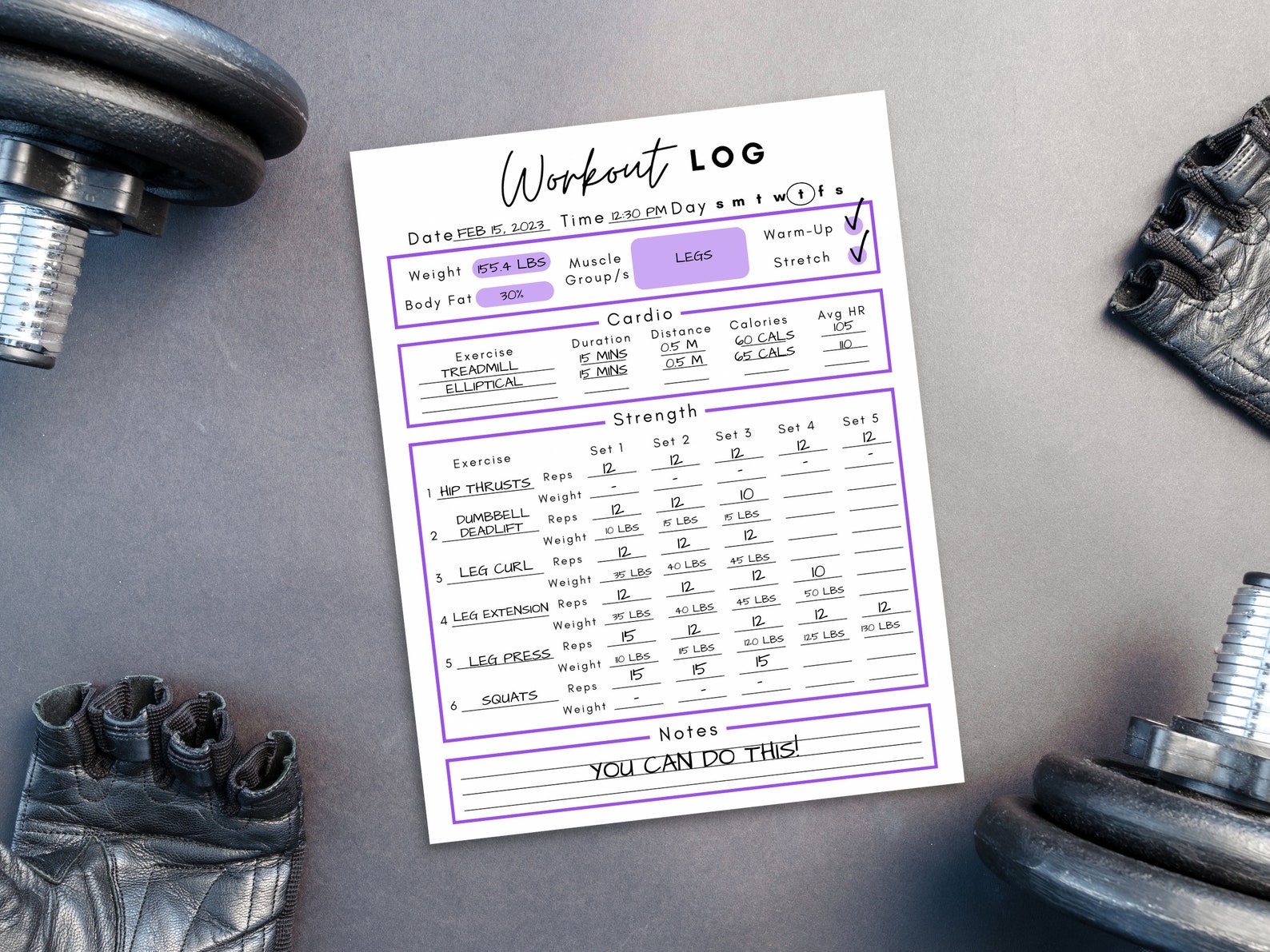 Digital Workout Log | 20 | Gym Workout Tracker | Exercise Journal ...