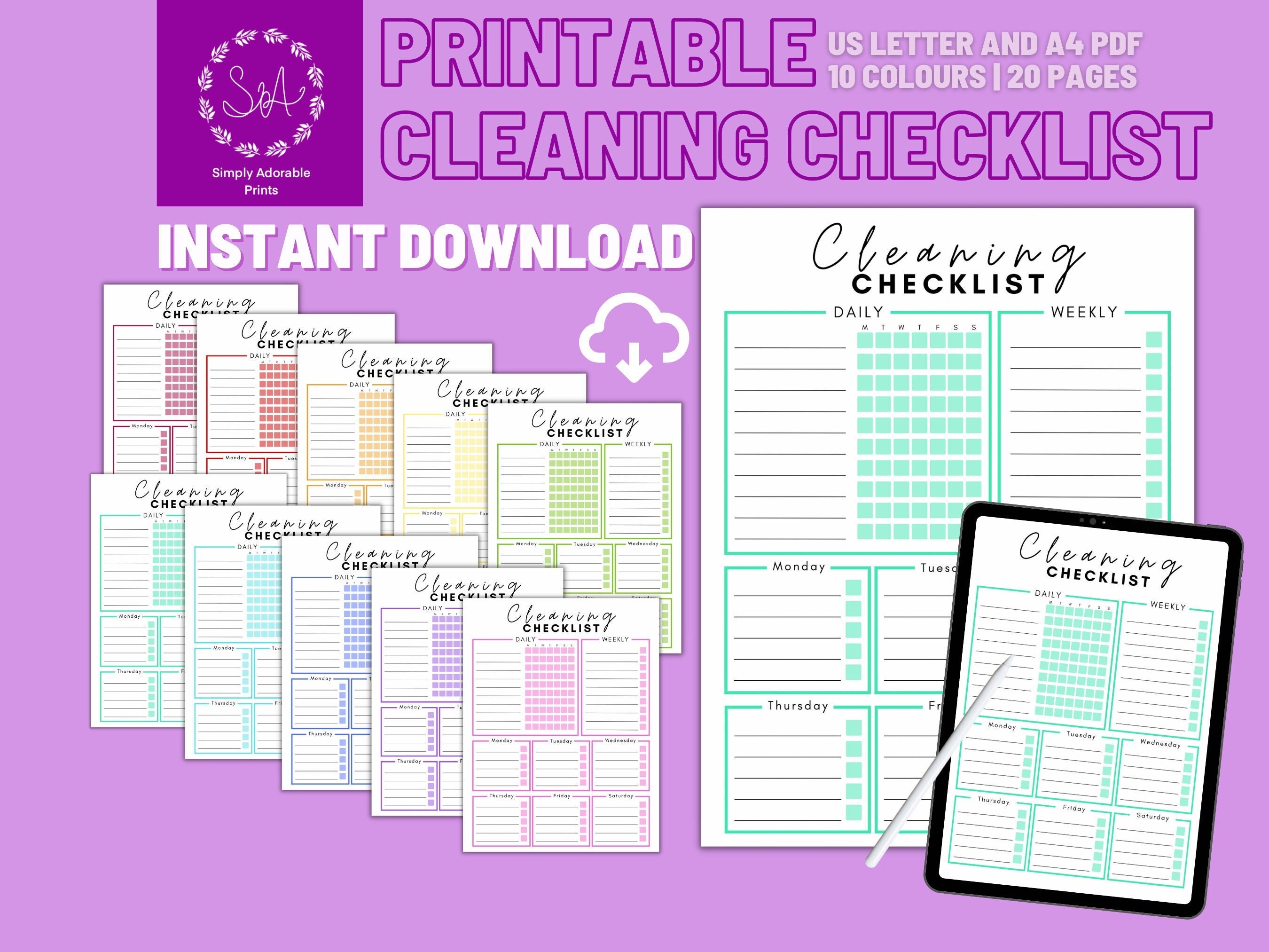 Digital Cleaning Checklist 20 Cleaning Checklist Planner - Etsy