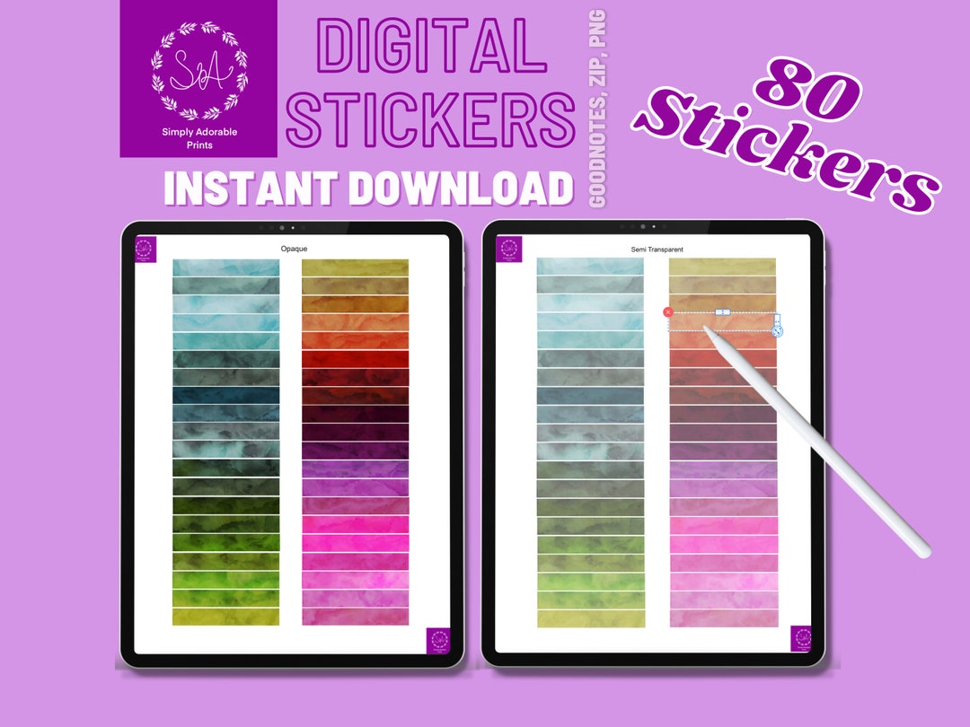 Digital Washi Stickers | 80 | Watercolor Sticker Pack | Precropped ...