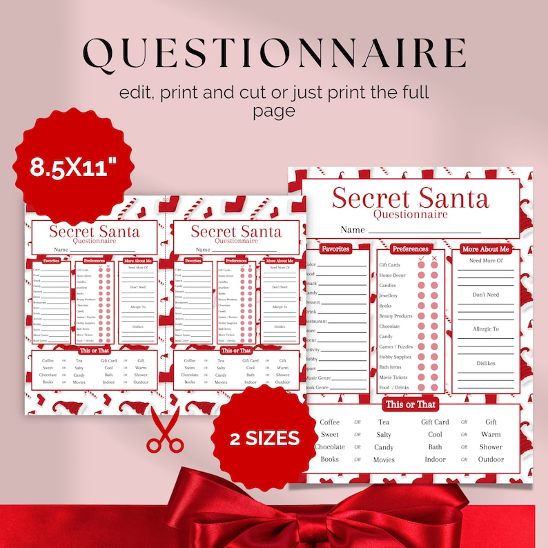 Editable Secret Santa Questionnaire | Printable Secret Santa Form ...