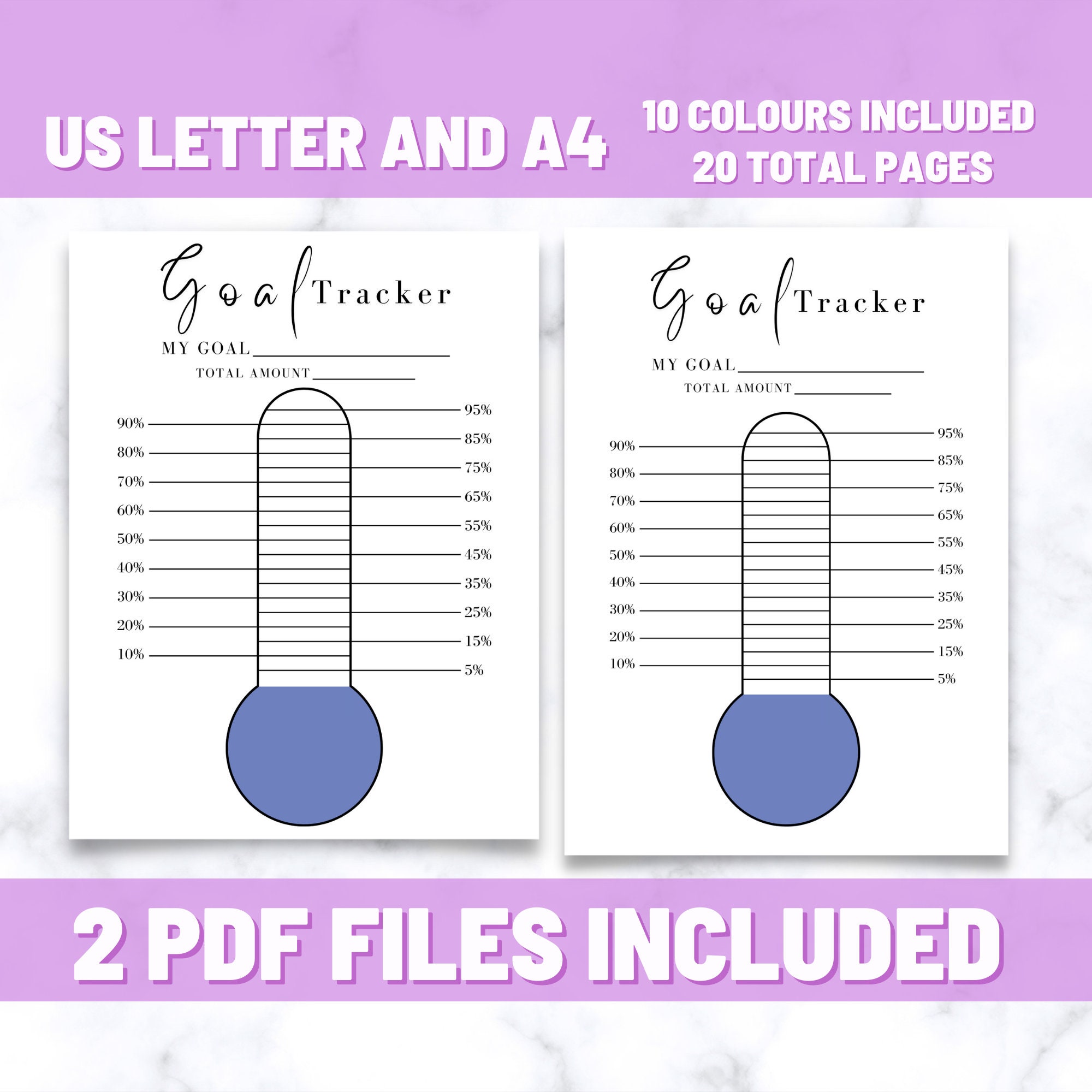 Printable Goal Thermometer | 20 | Digital Goal Tracker | Debt Payoff ...