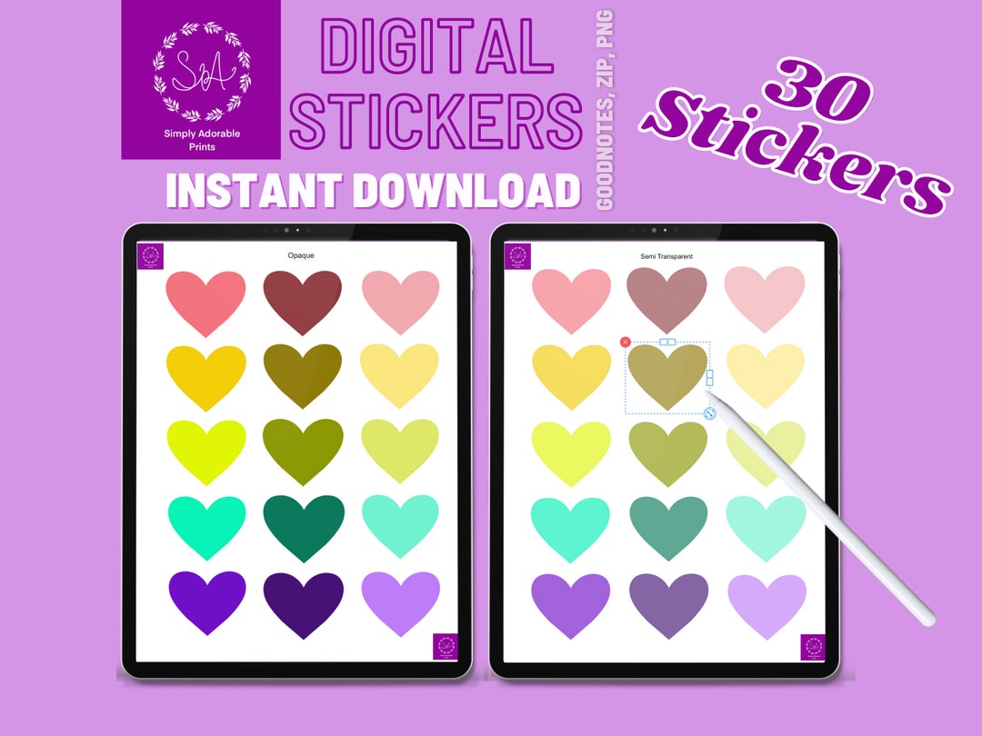Digital Heart Stickers | 30 | Rainbow Sticker Pack | Precropped Hearts ...