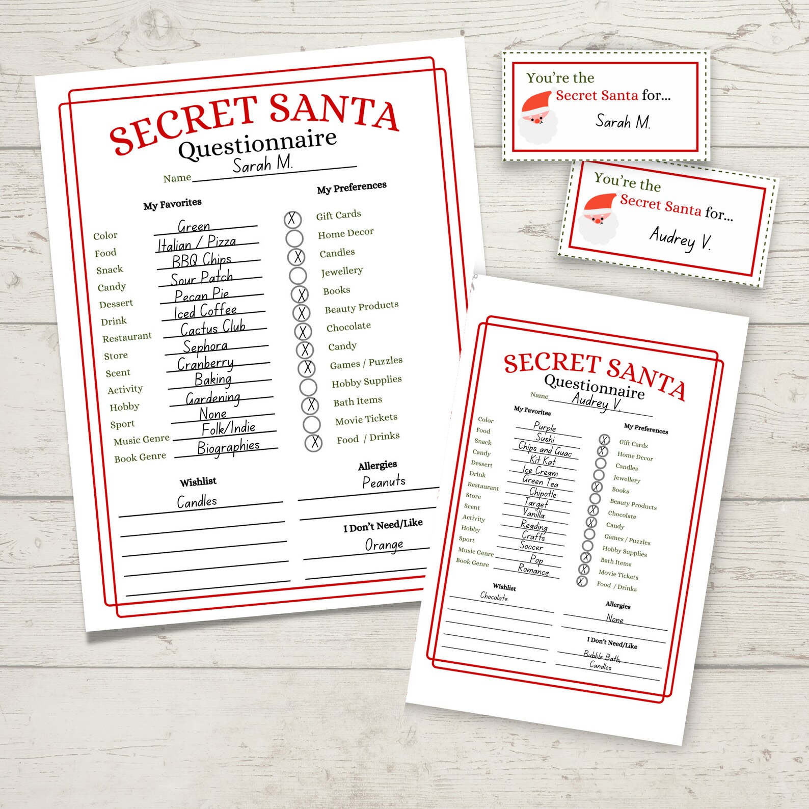 Secret Santa Questionnaire | Printable Secret Santa Form | Christmas ...