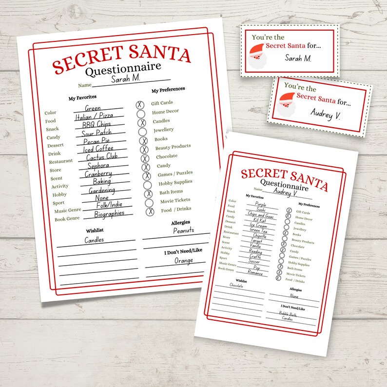 Secret Santa Questionnaire | Printable Secret Santa Form | Christmas ...