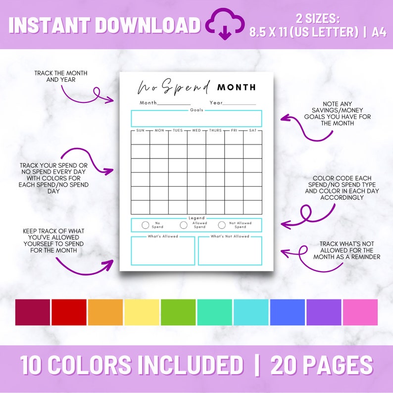 Digital No Spend Calendar | 20 | No Spend Month | Printable No Spend ...