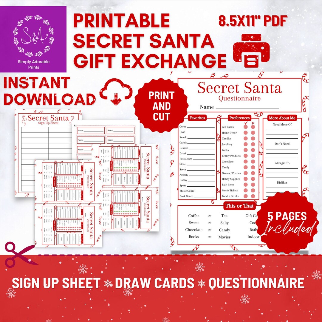 Secret Santa Questionnaire | Printable Secret Santa Form | Christmas ...