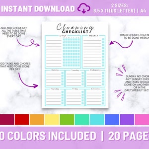 Digital Cleaning Checklist | 20 | Cleaning Checklist Planner Page ...
