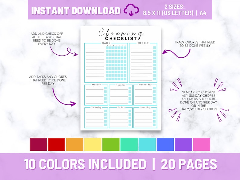 Digital Cleaning Checklist 20 Cleaning Checklist Planner - Etsy
