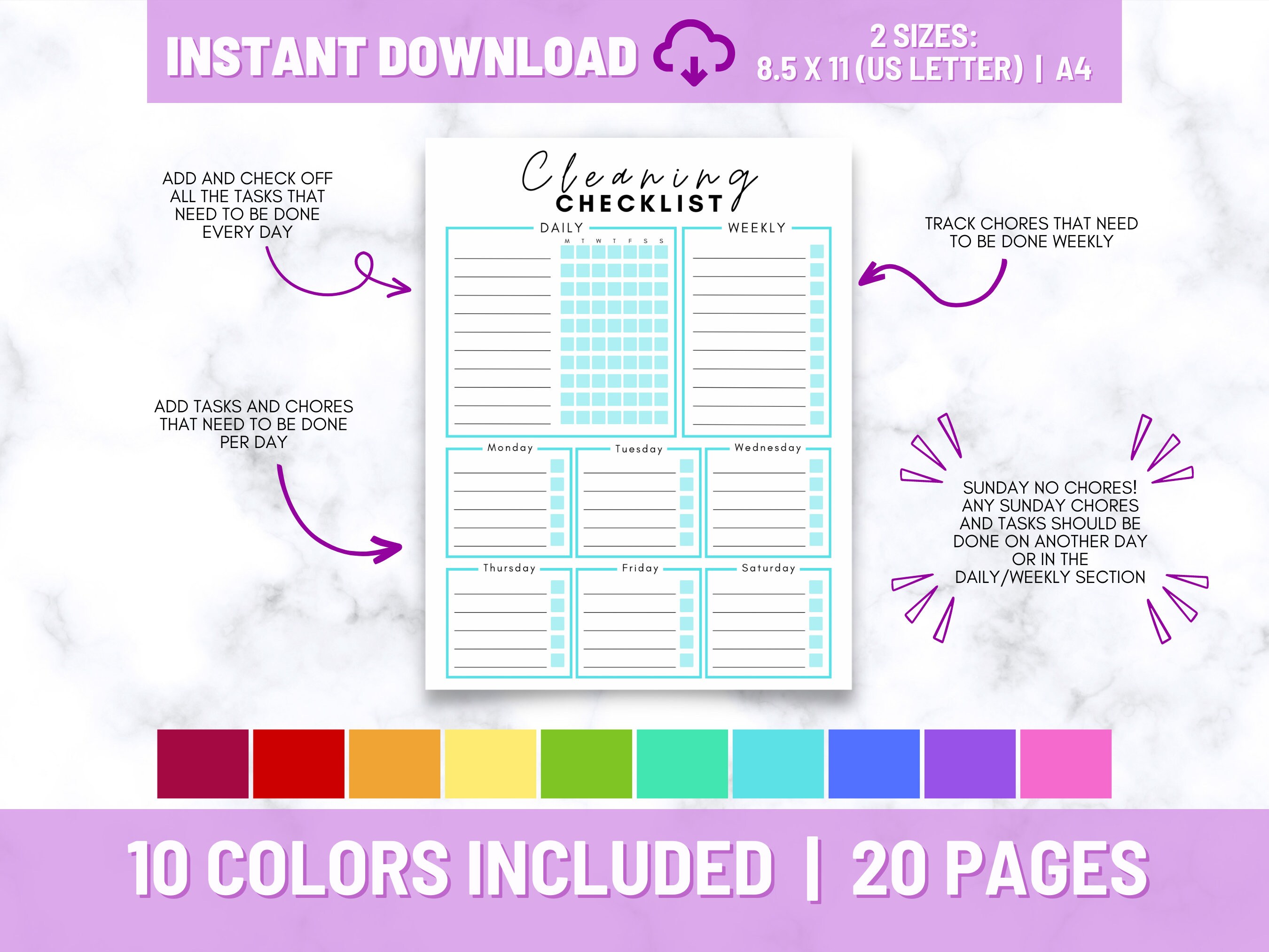 Digital Cleaning Checklist 20 Cleaning Checklist Planner - Etsy