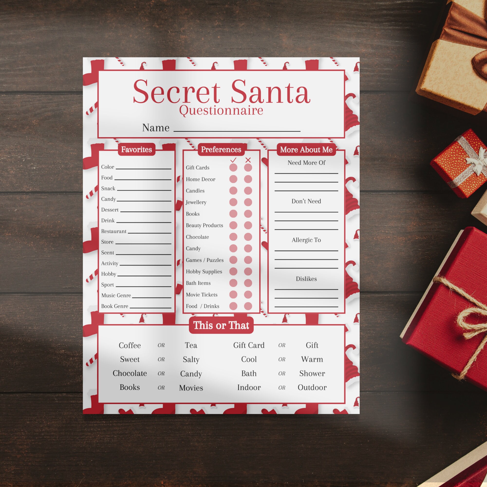 Editable Secret Santa Questionnaire | Printable Secret Santa Form ...